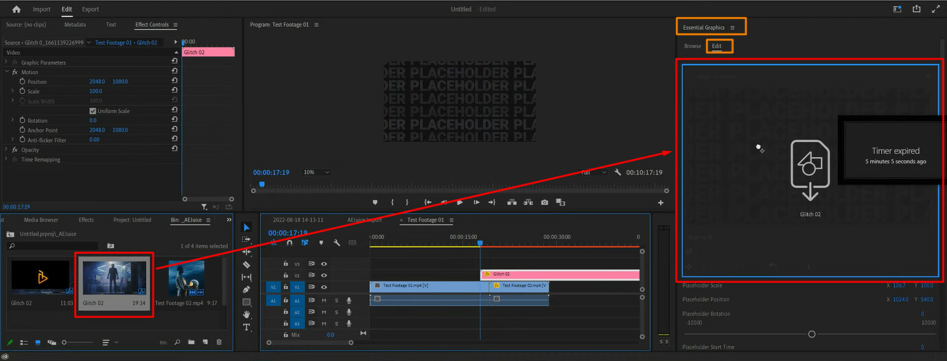 How to replace placeholder AEJuice Pack Manager Premiere Pro Glitch Constructor - Packages - AEJuice